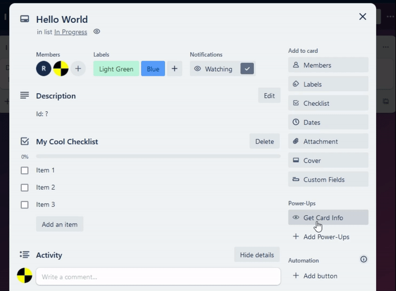 API Developer ID Helper (by Sensum365) Power-Up | Trello